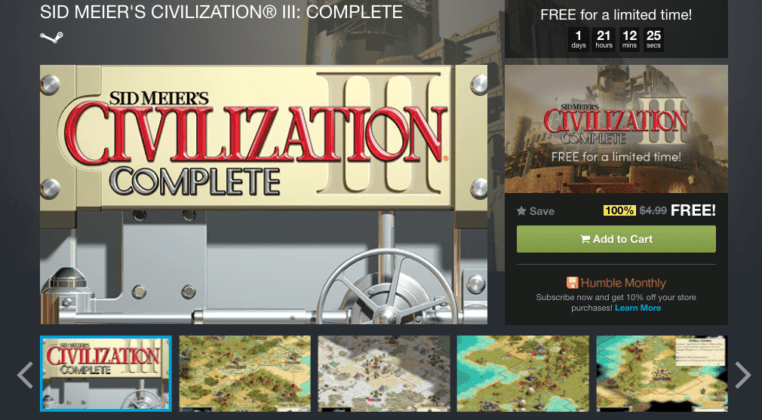 Sid Meier's Civilization III: Complete Free on Humble Bundle for 48 Hours