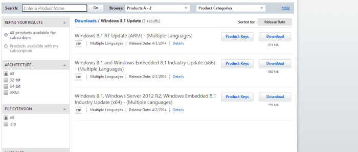 Download Windows 8.1 Update 1 32-bit/64-bit from MSDN